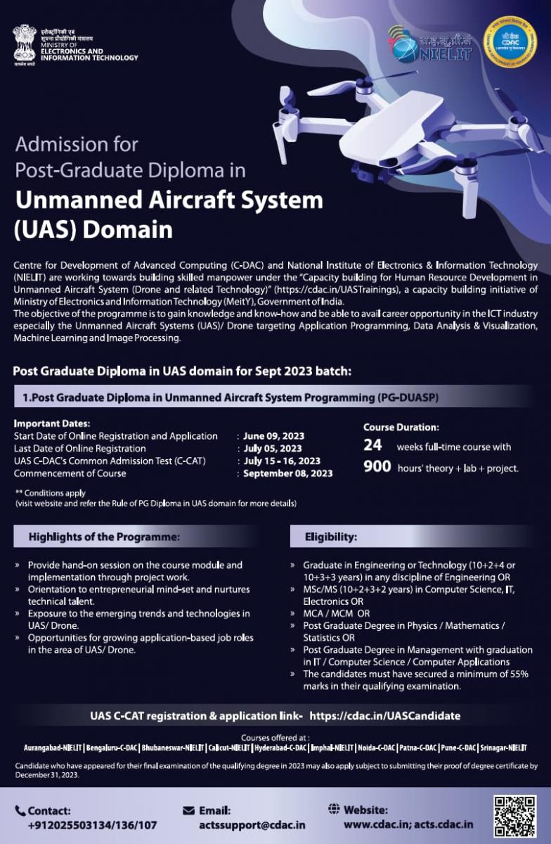Admission for PG-Diploma in Unmanned Aircraft System (UAS) Domain | Government of India ...